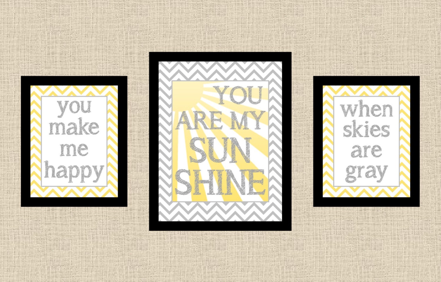 Set of Three You Are My Sunshine Gray and Yellow Chevron Printable Wall ...