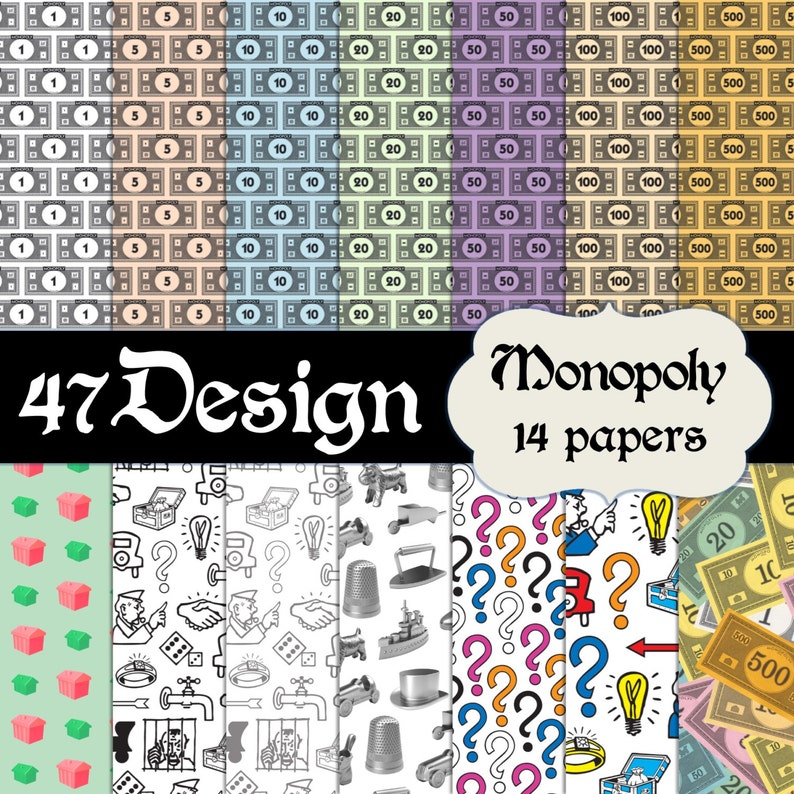 Monopoly Themed Digital Scrapbook Paper 14 12x12 300dpi Jpeg Jpg ...