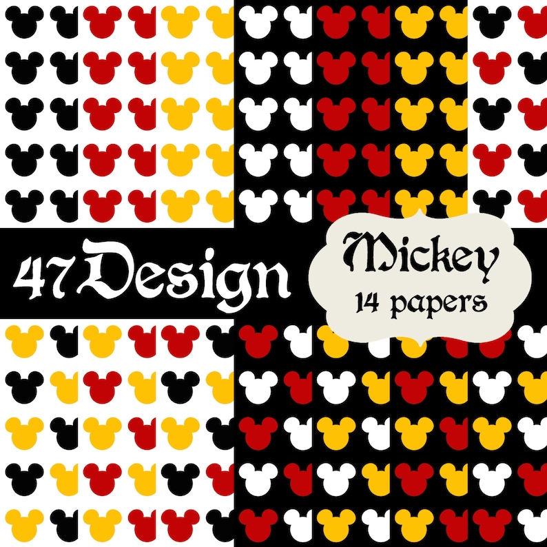 Mickey Mouse Digital Scrapbook Paper 14 12x12 300dpi Jpeg Jpg - Etsy