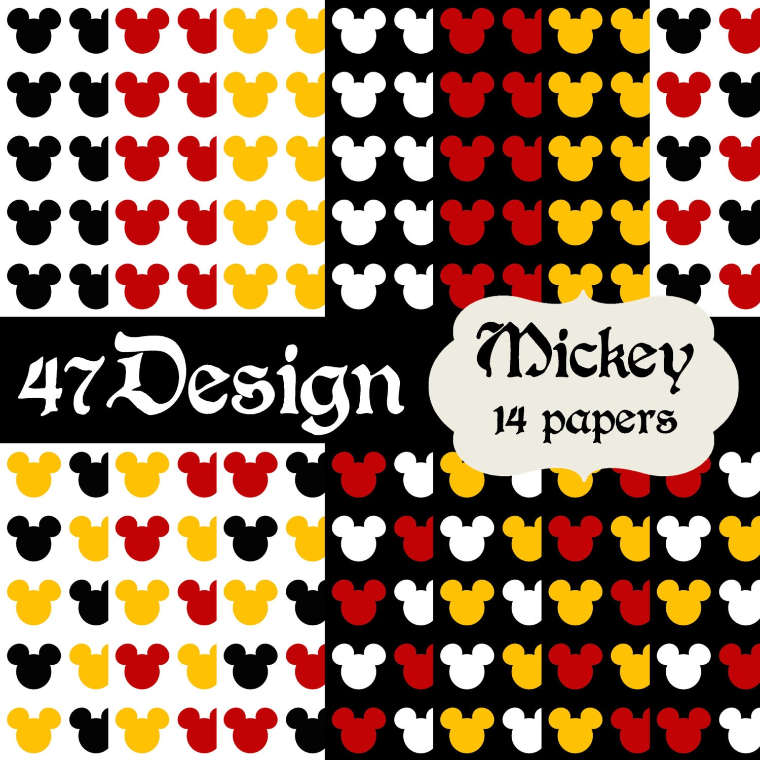 Mickey Mouse Digital Scrapbook Paper 14 12x12 300dpi Jpeg Jpg - Etsy