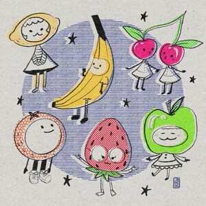 Fruit Friends Digital Art Print 8x8 Inches - Etsy