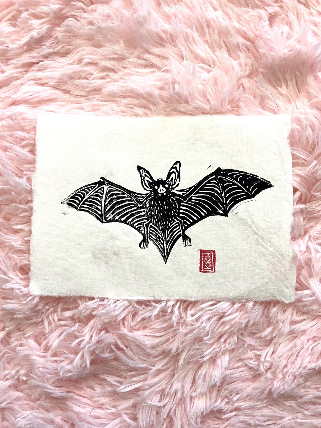 5x7 Bat Lino Block Print - Etsy