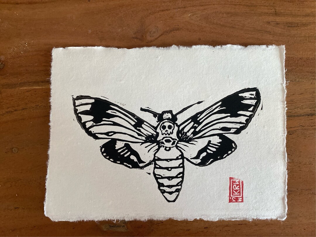 Handprinted Deadhead Moth Block Print 5inx7in - Etsy