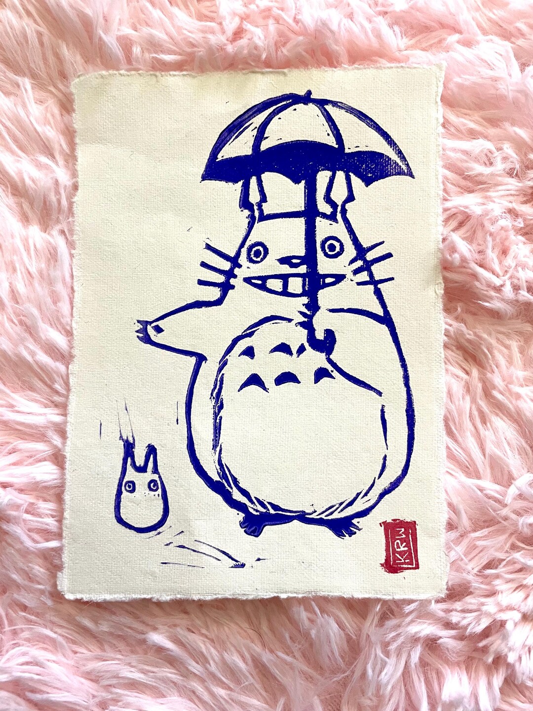 5x7 Totoro Inspired Lino Block Print - Etsy