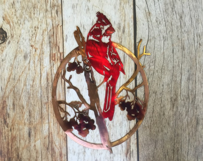 Cardinal on Branch Metal Art, Wildlife Art, Bird Art, Cardinal Sign ...
