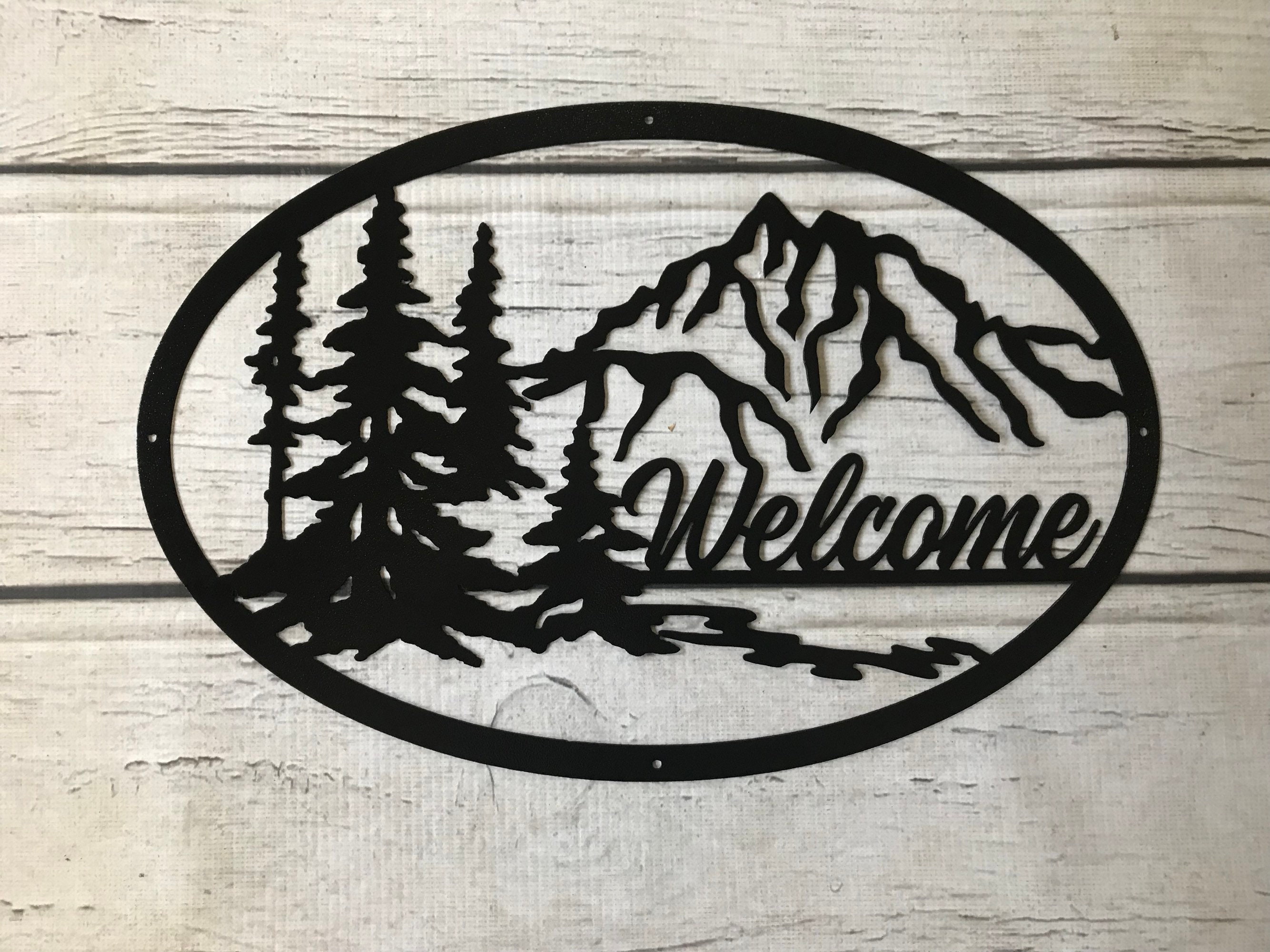 Welcome Mountain Tree Scene Metal Sign | Etsy