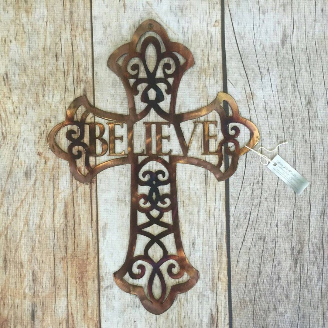 Believe Cross Ornate Design Metal Art Sign Decoration - Etsy