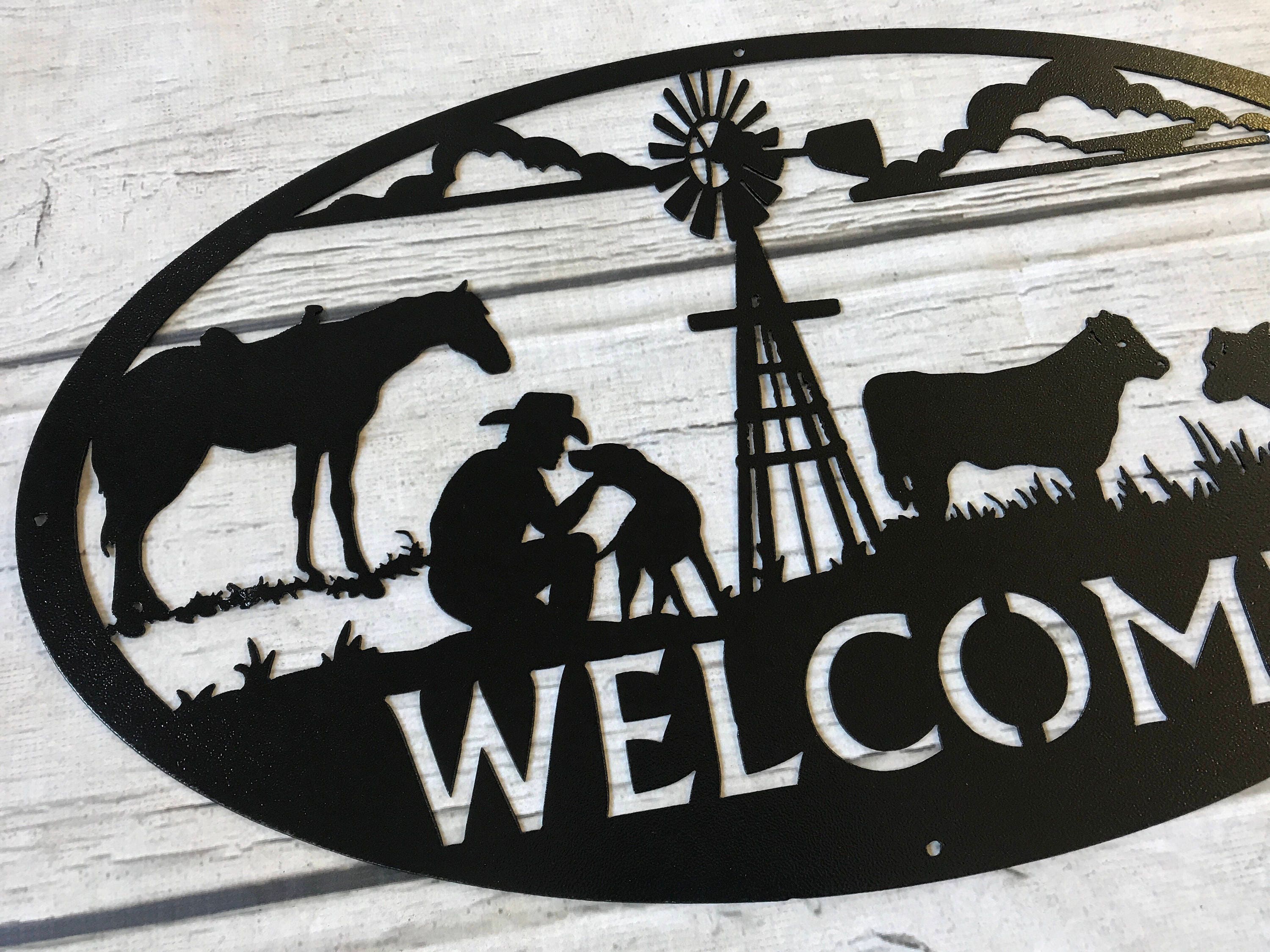 Welcome Sign With Farm Ranch Scene Custom Metal Art - Etsy