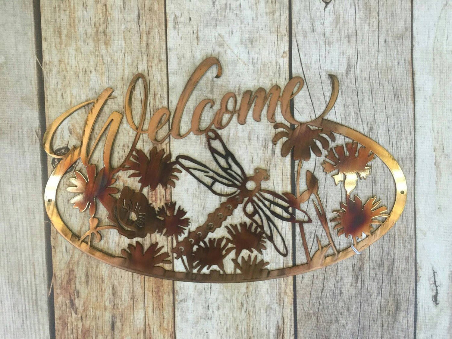 Welcome Dragonfly Flowers Metal Sign - Etsy