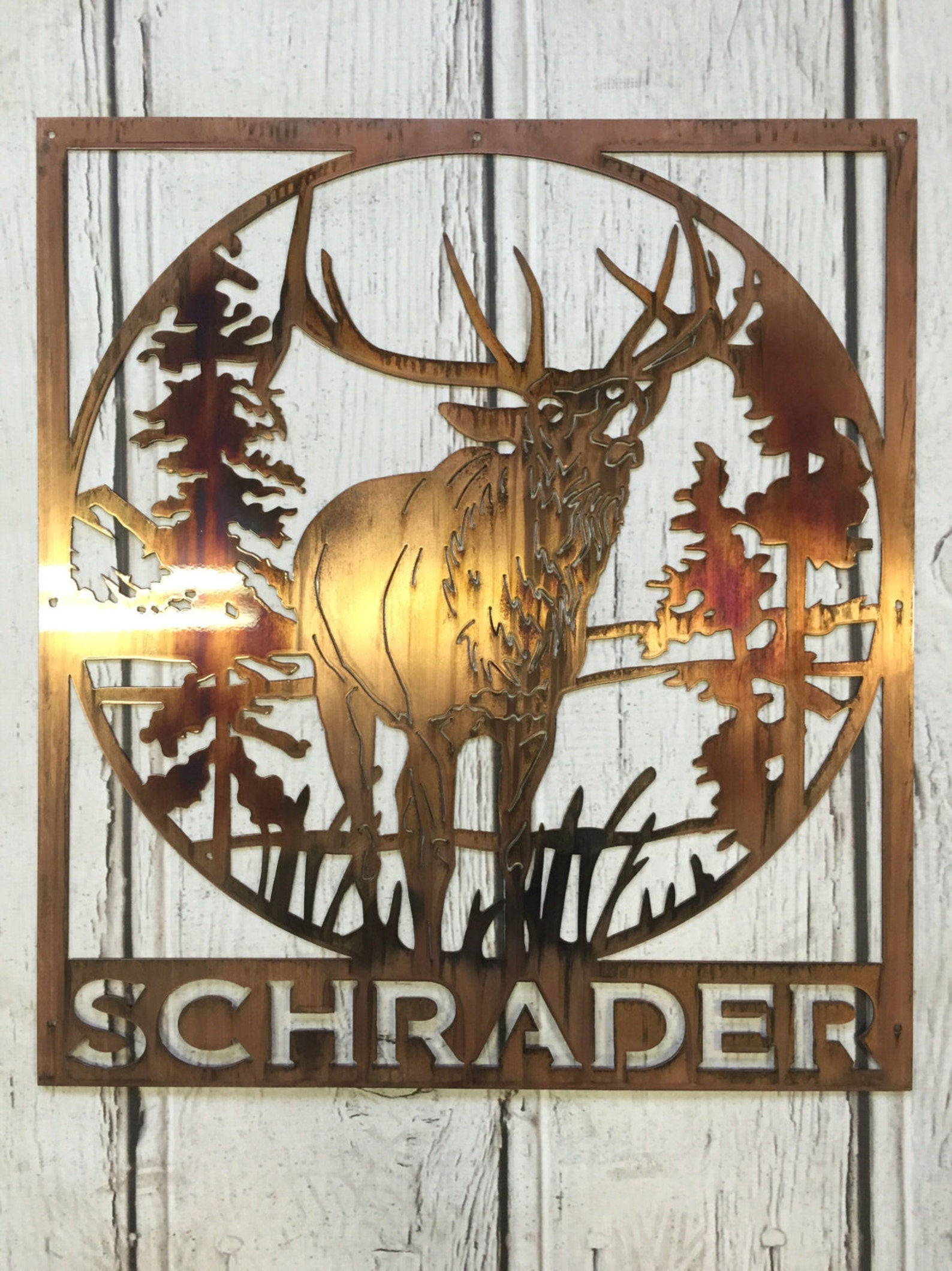 Personalized Metal Sign With Elk and Evergreens - Etsy