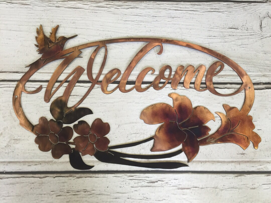 Welcome Metal Art Sign Featuring Hummingbird, Dogwood and Iris - Etsy