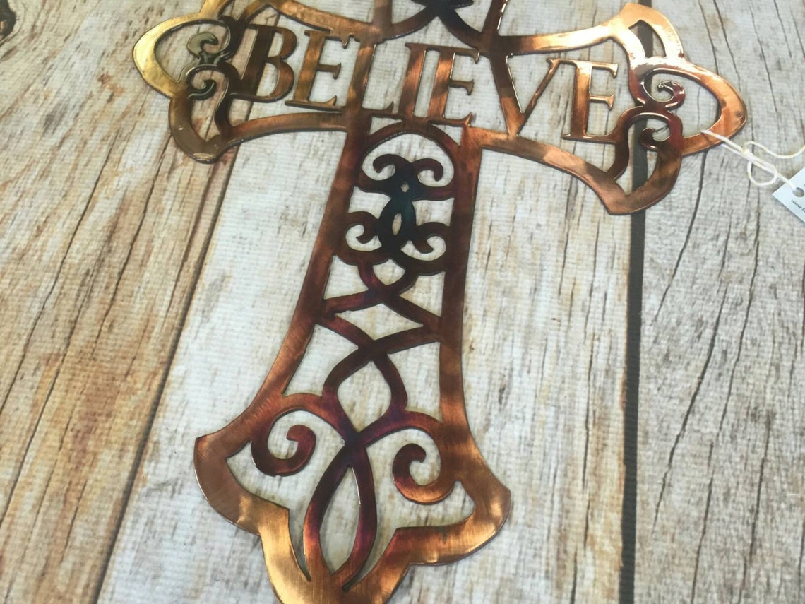 Believe Cross Ornate Design Metal Art Sign Decoration - Etsy