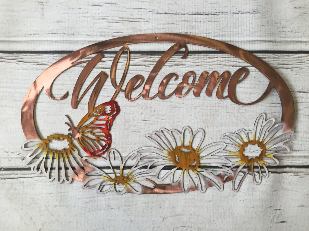Welcome Daisy & Butterfly Sign - Etsy