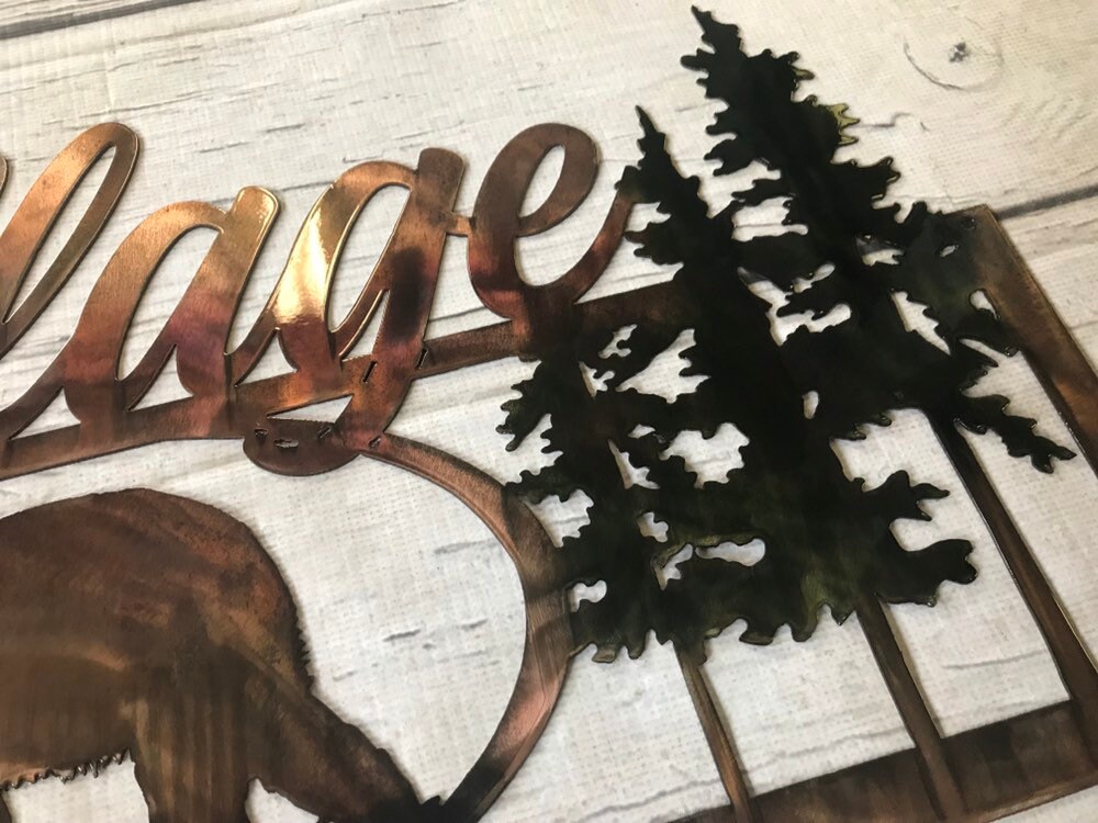 Personalized nature scene bear sign tree sign custom metal | Etsy