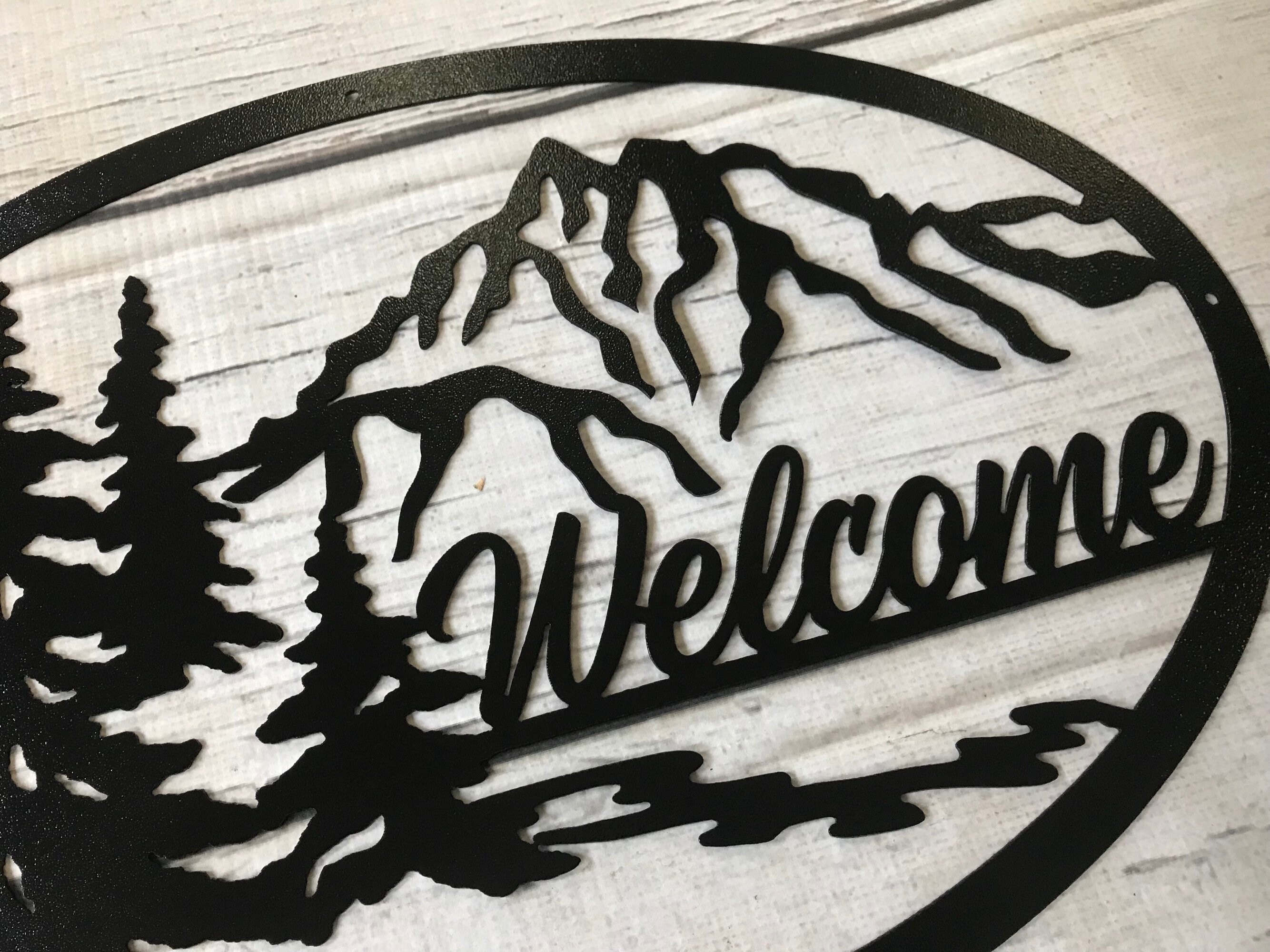 Welcome Mountain Tree Scene Metal Sign | Etsy