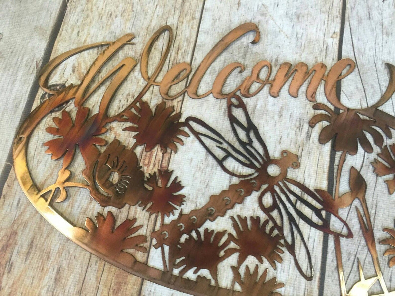 Welcome Dragonfly Flowers Metal Sign - Etsy