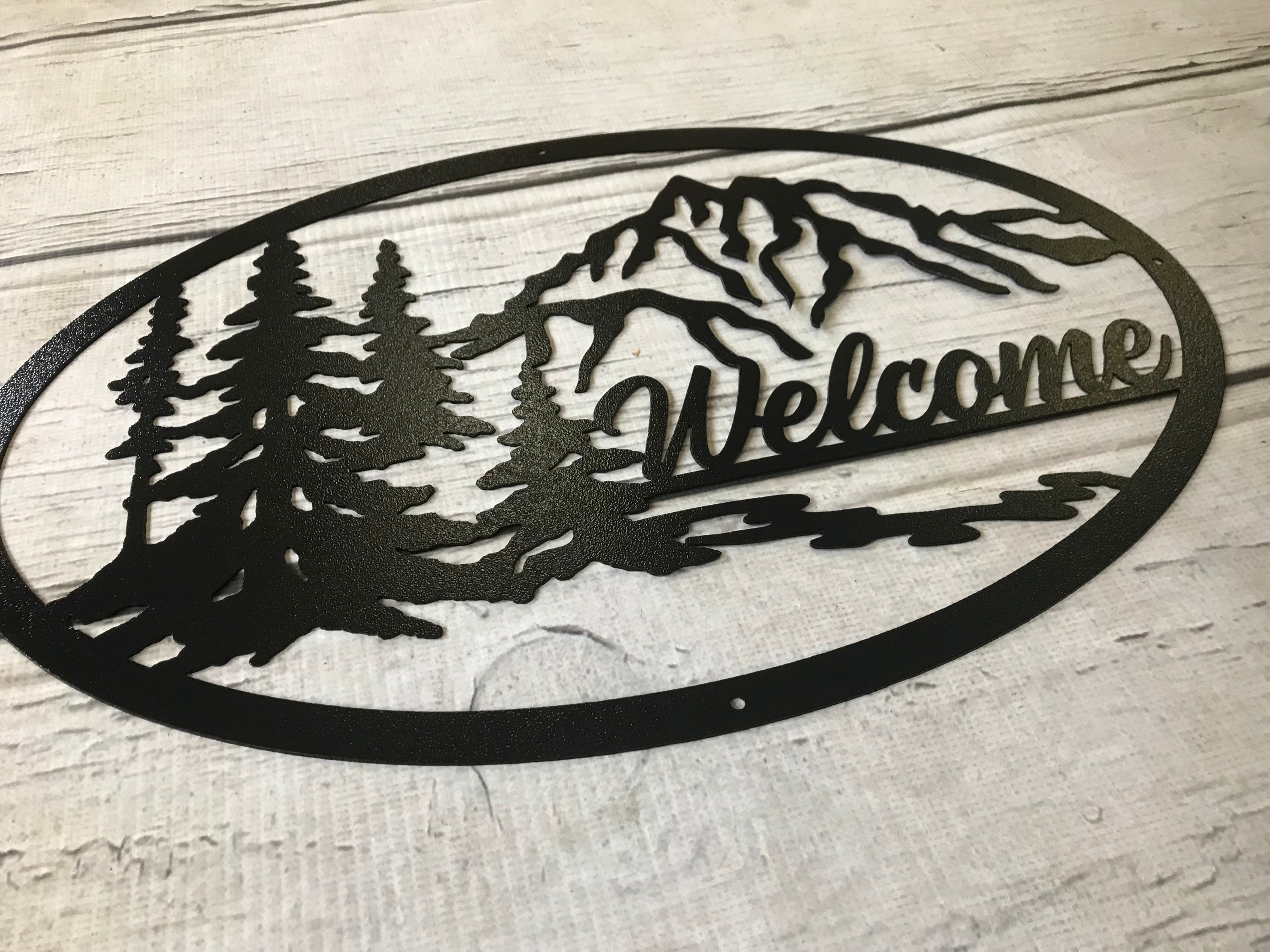 Welcome Mountain Tree Scene Metal Sign | Etsy