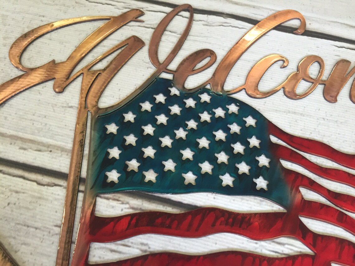 Welcome Sign With American Flag - Etsy