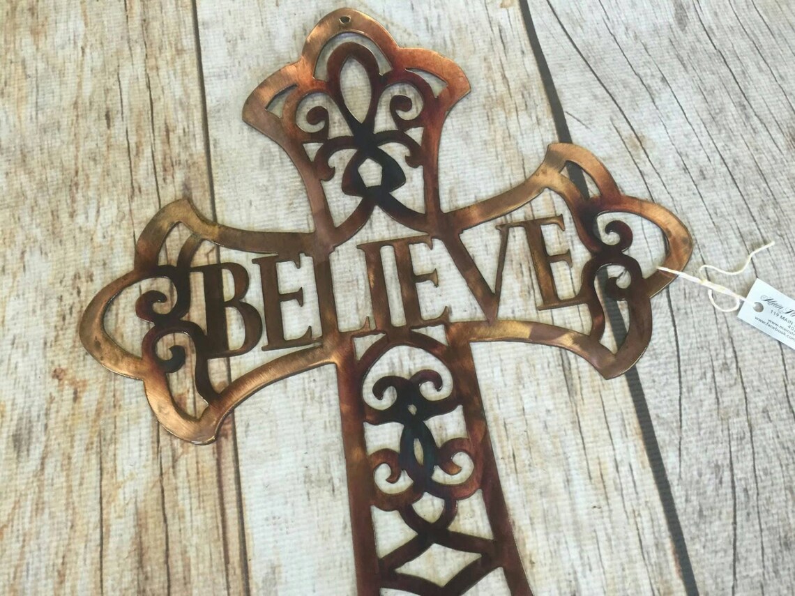 Believe Cross Ornate Design Metal Art Sign Decoration | Etsy