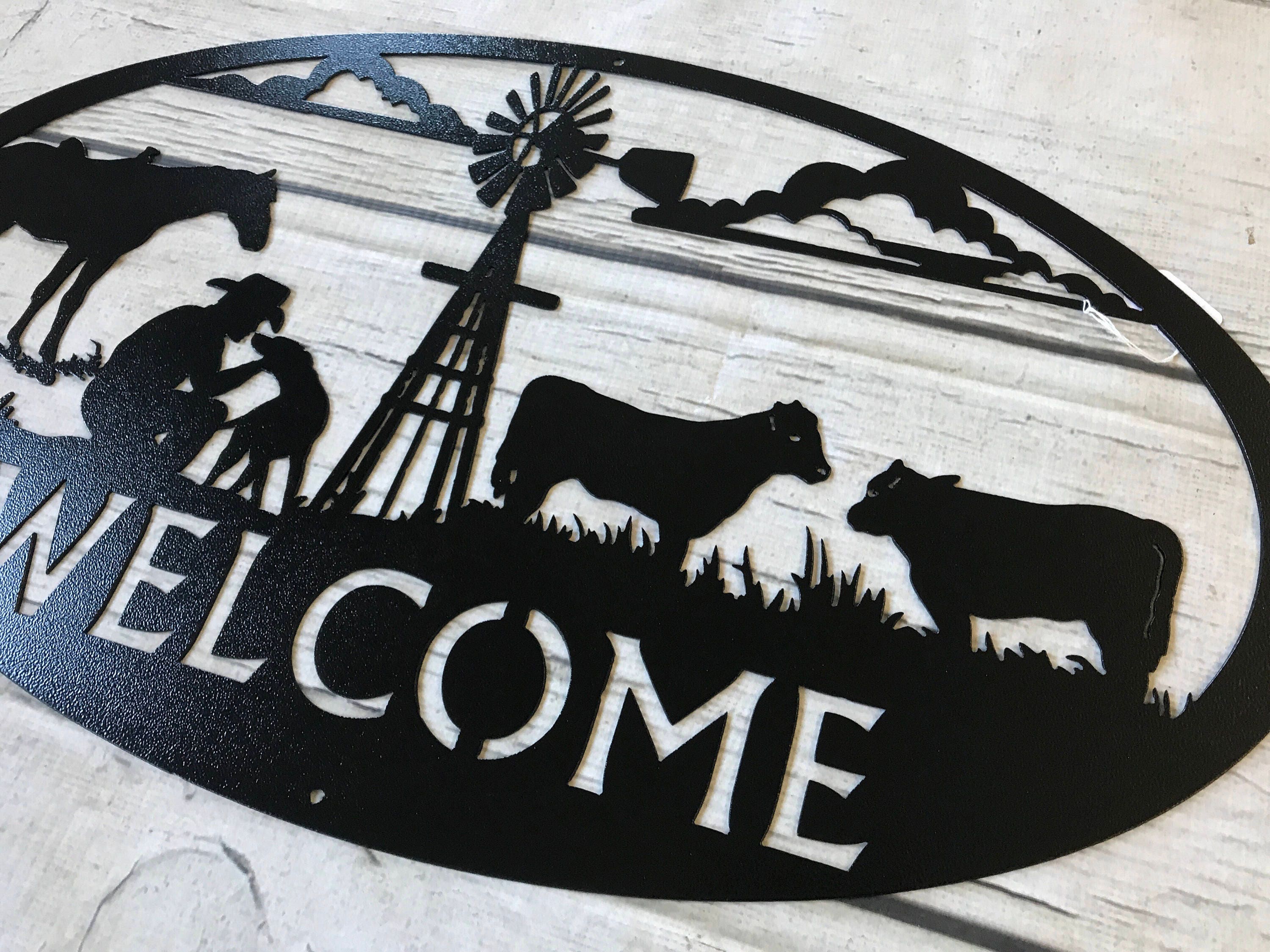 Welcome Sign With Farm Ranch Scene Custom Metal Art - Etsy