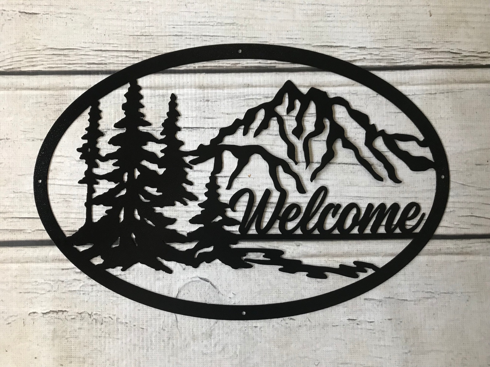 Welcome Mountain Tree Scene Metal Sign - Etsy