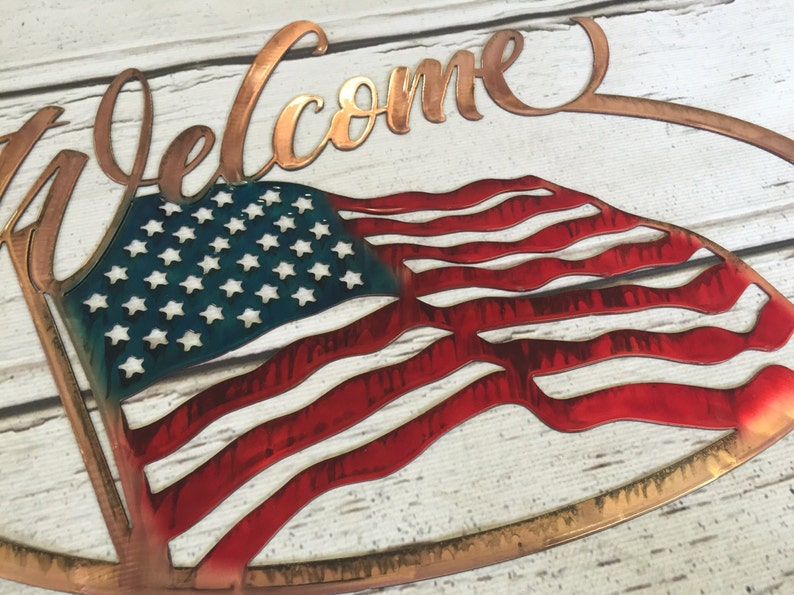 Welcome Sign With American Flag - Etsy