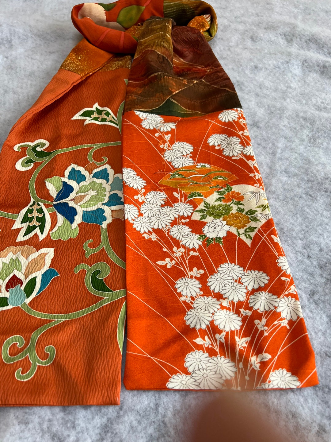 Orange Floral Silk Scarf - Etsy