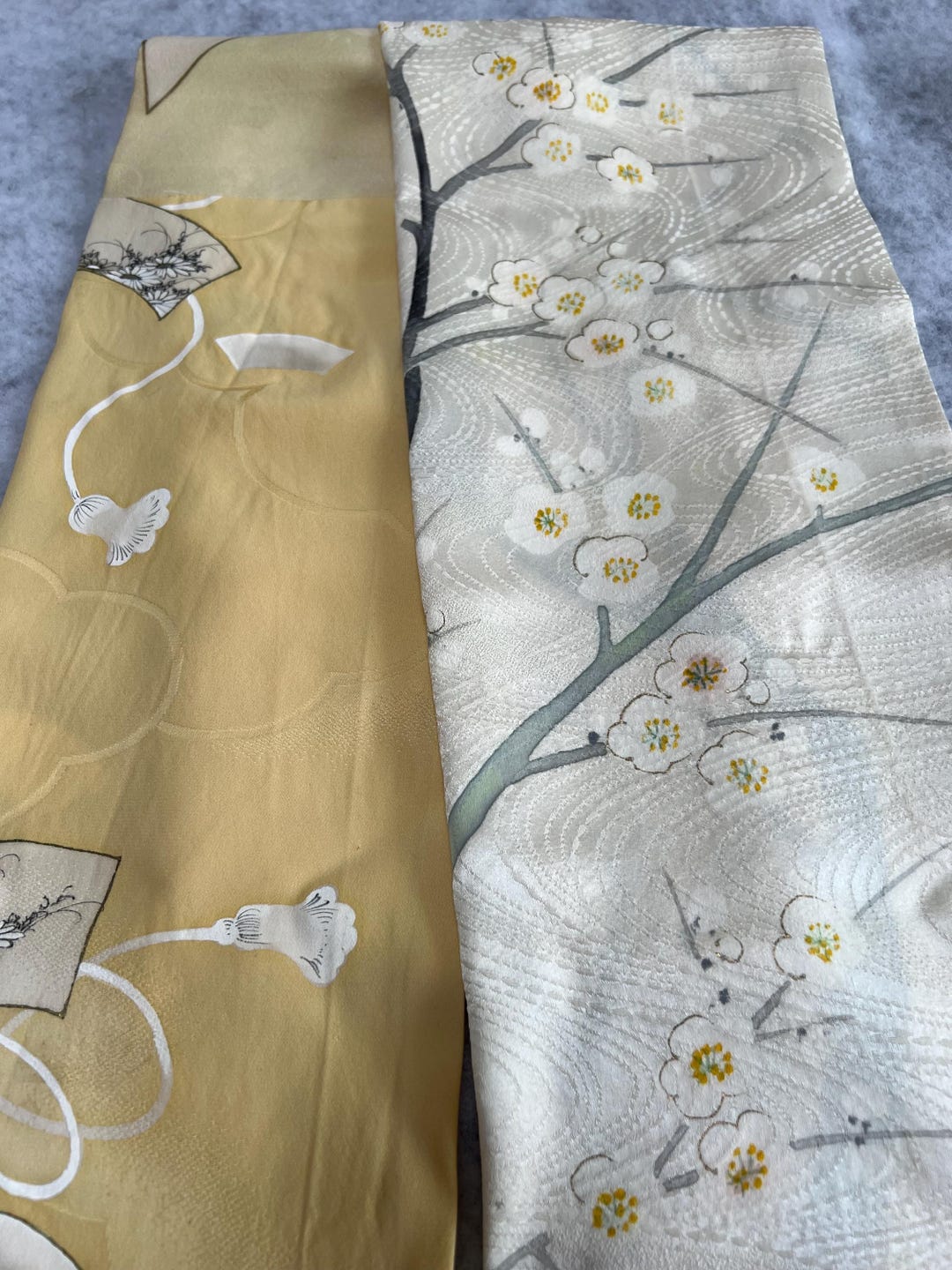 Soft Yellow, Cream and Grey Silk Kimono Scarf - Etsy