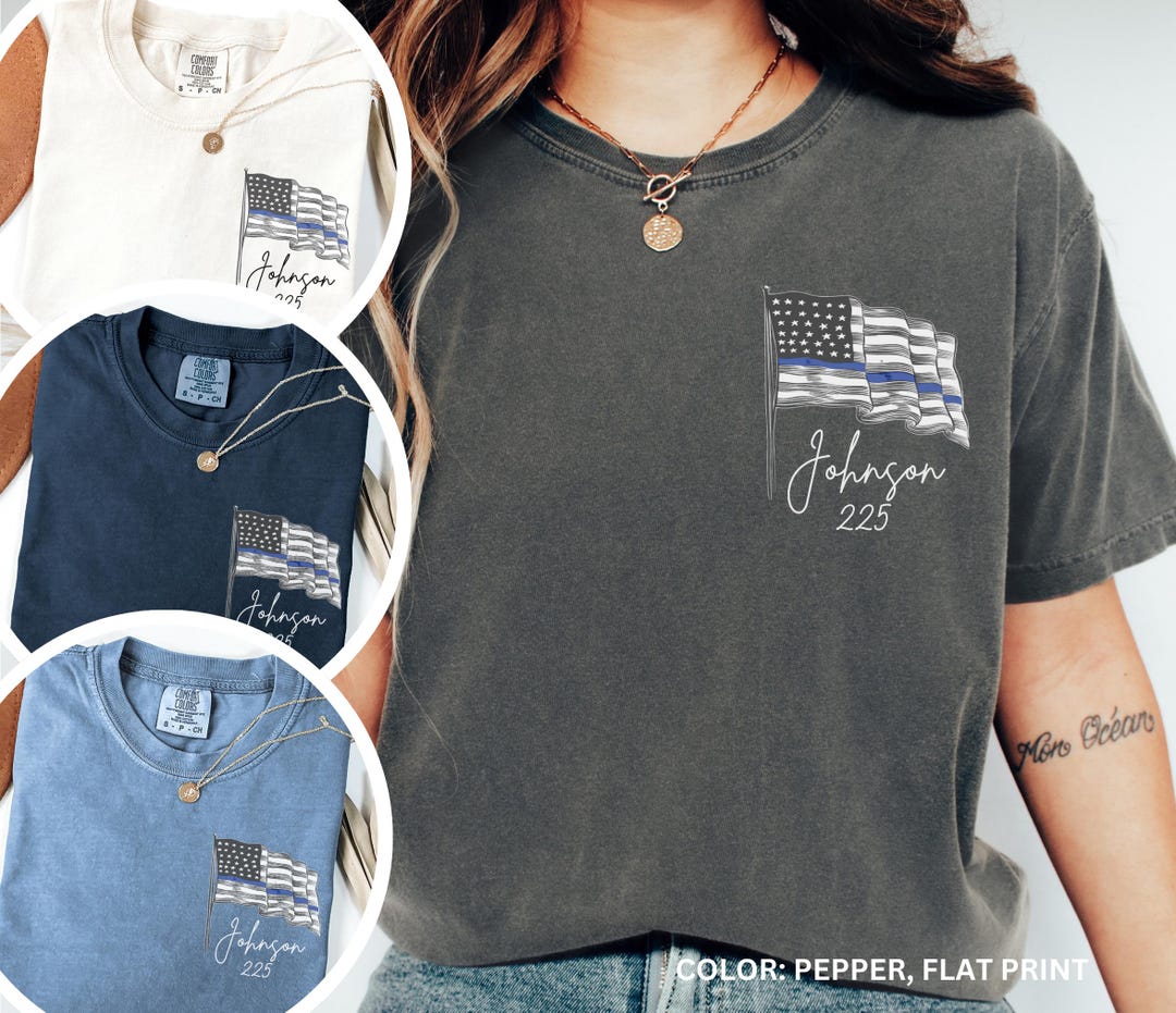 Personalized Police Shirt, Custom Police Shirt, Thin Blue Line Flag ...