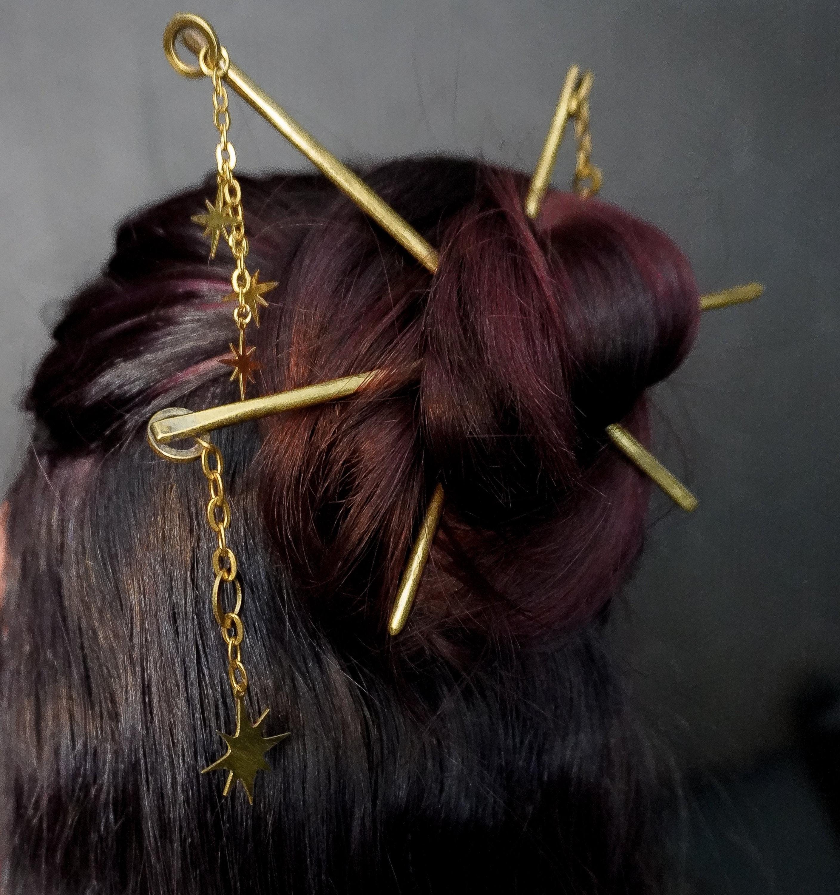 Stars Dangle Hair Stick: Brass Northstar Hair Pin - Etsy