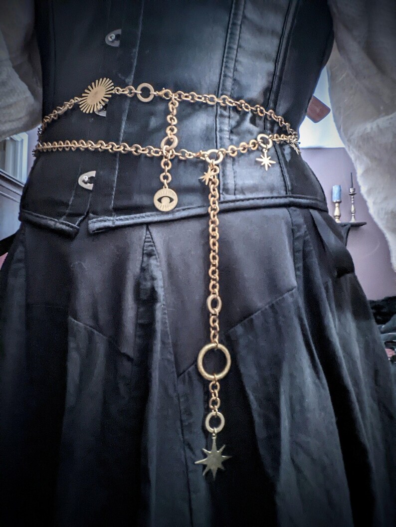 SUN Celestial Waist Chain / Brass Belly Jewelry Golden Body Chain Beach ...