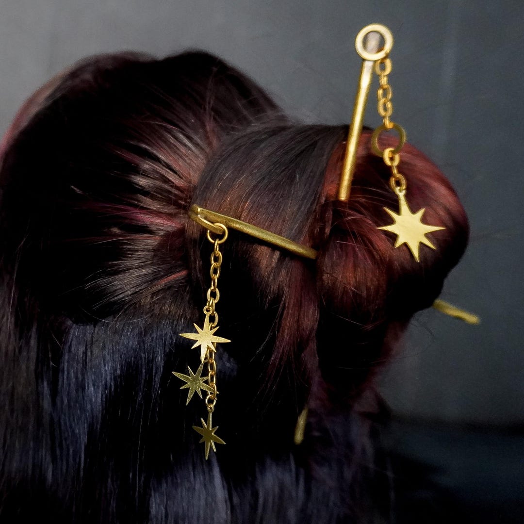Stars Dangle Hair Stick: Brass Northstar Hair Pin - Etsy
