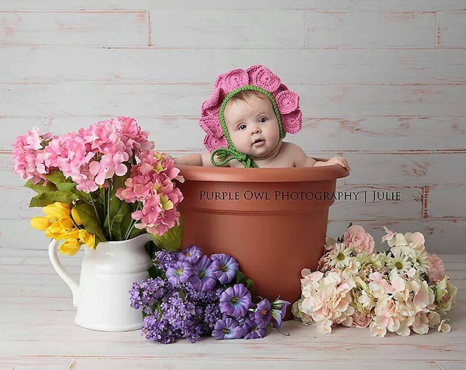 Crochet Pink Flower Bonnet Newborn to 6-12 Months Photo Prop - Etsy