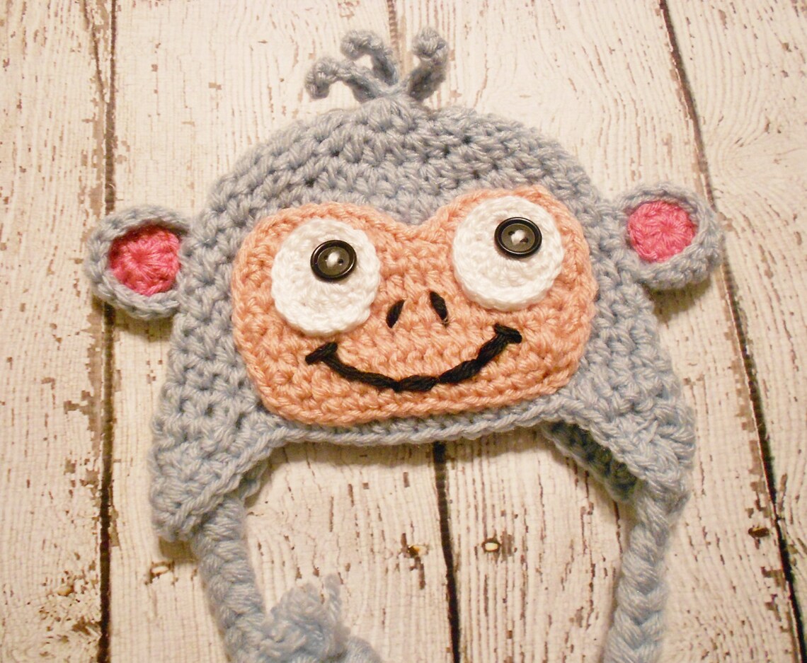 Crochet Baby Blue Monkey Hat-newborn to Adult - Etsy