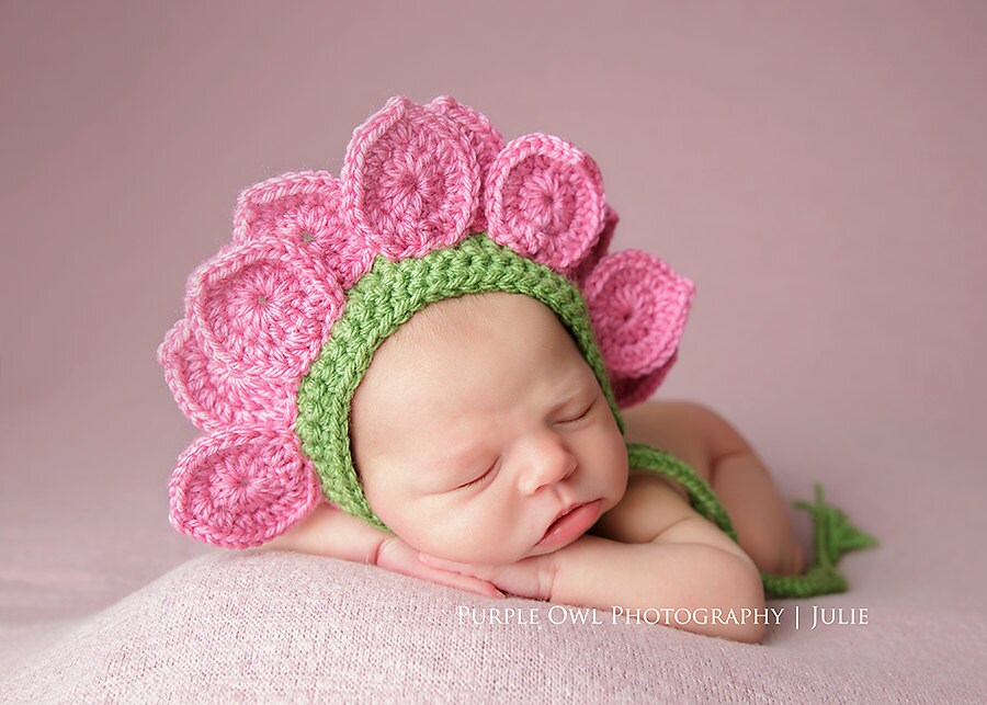 Crochet Pink Flower Bonnet- Newborn to 6-12 Months- Photo Prop - Etsy