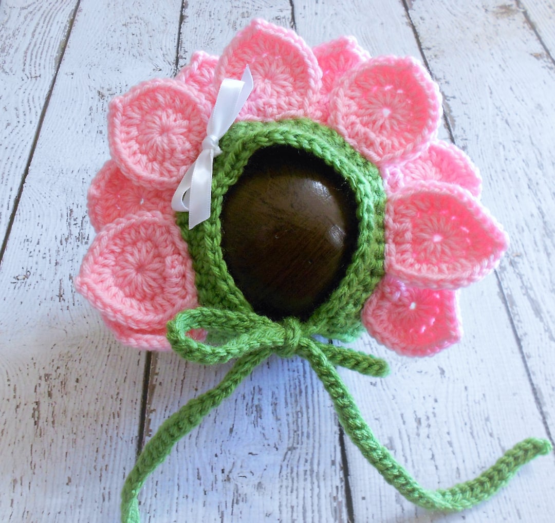Crochet Flower Bonnet-petal Pink- Newborn to 6-12 Months - Etsy