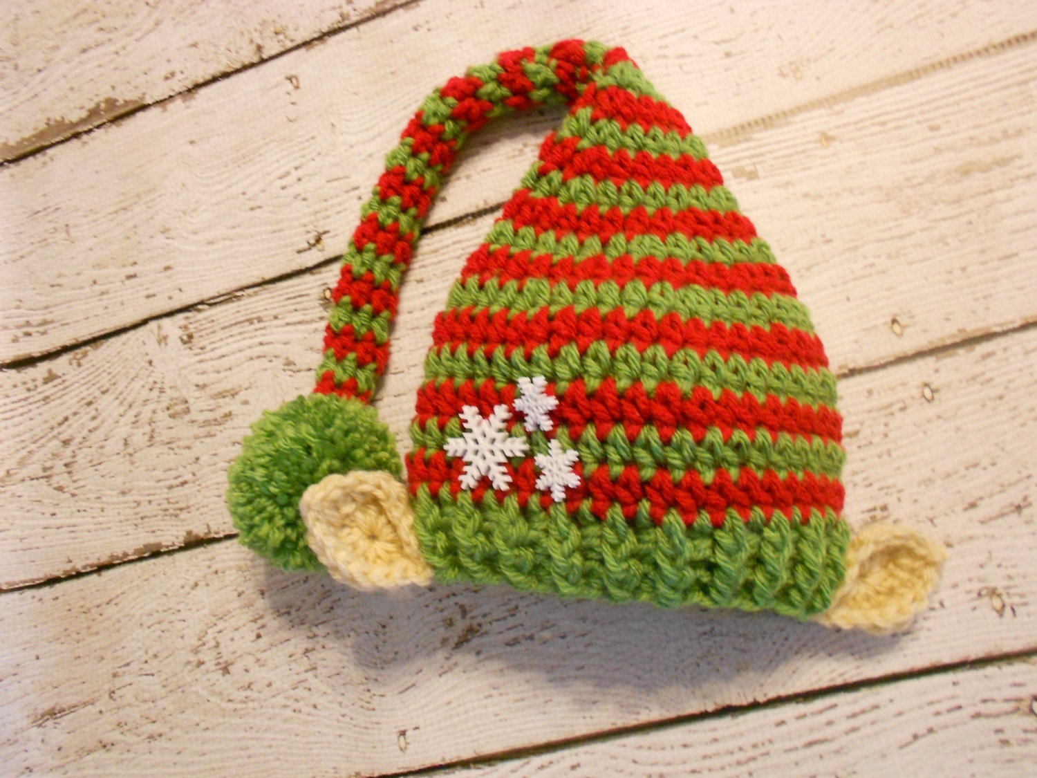 Crochet Christmas Elf Hat With Ears Green and Red Newborn to - Etsy