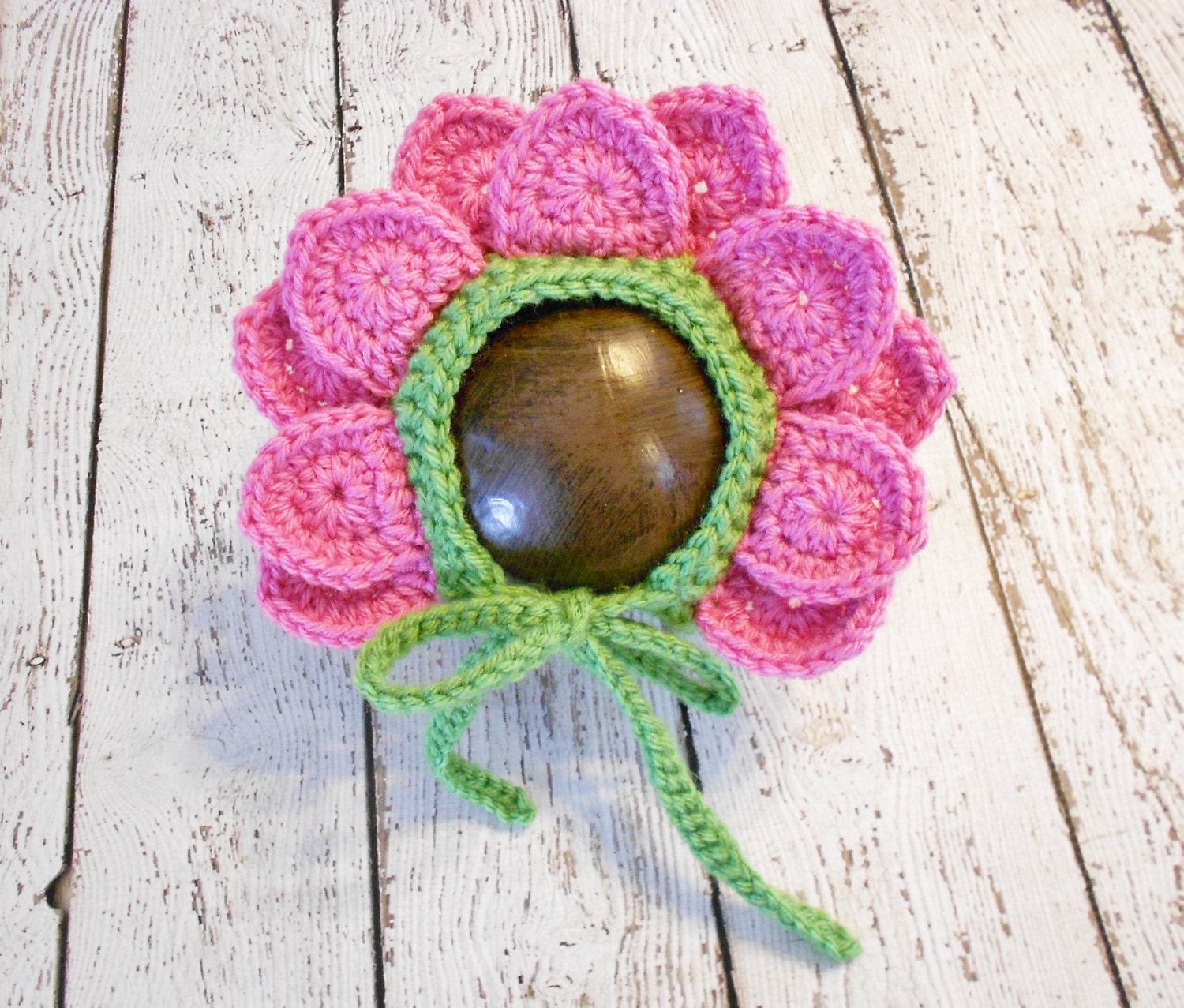 Crochet Pink Flower Bonnet- Newborn to 6-12 Months- Photo Prop - Etsy