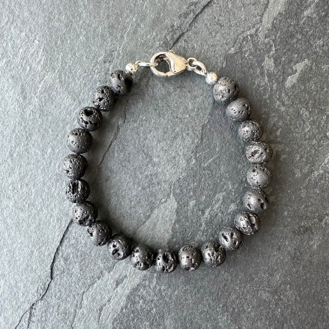 Black Lava Bead Bracelet, Mens Bracelet, Mens Jewelry, Bead Natural ...