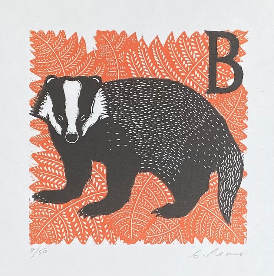Hand Pulled Limited Edition Linocut Print of a Badger - Etsy