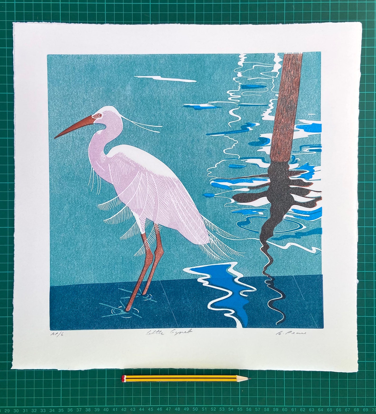 Linocut of a Little Egret | Etsy