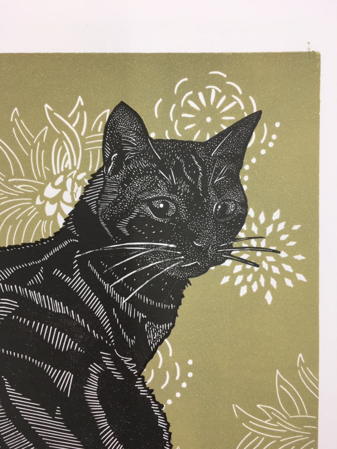 Linocut of Sitting Cat - Etsy