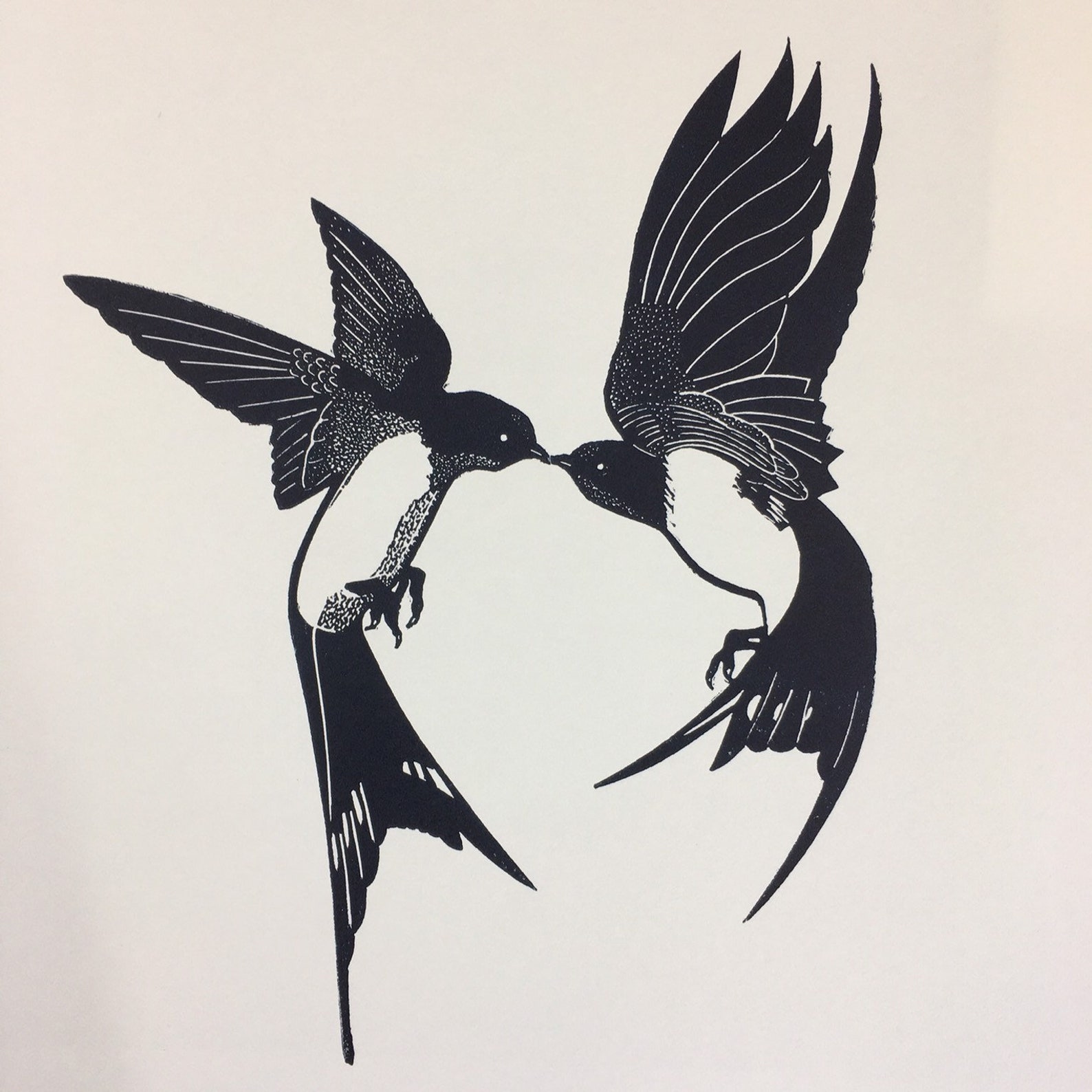 Linocut Print of Two Flying Swallows - Etsy