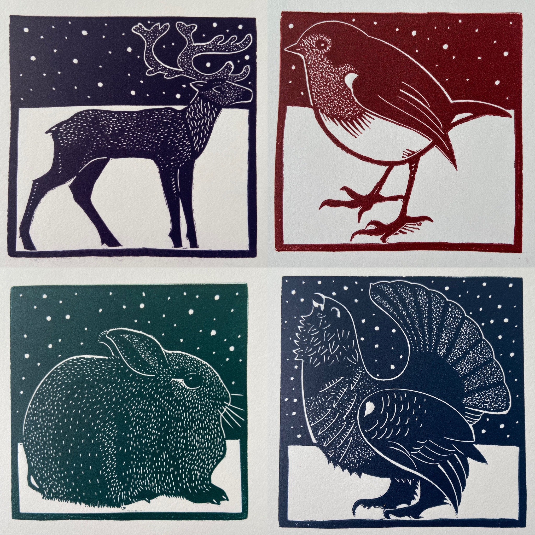 Linocut of a Deer in the Snow - Etsy