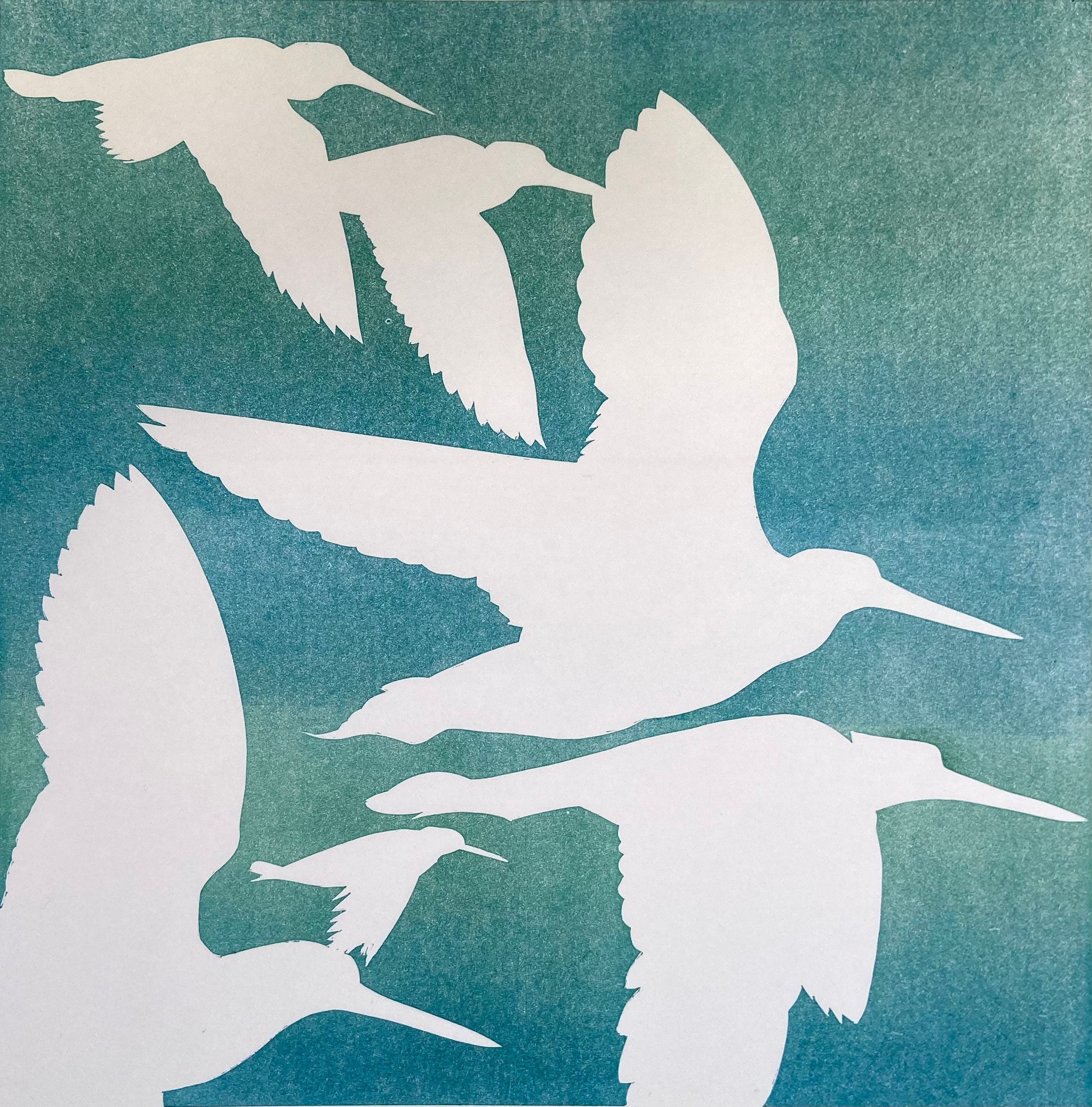 Linocut of Flying Oystercatchers - Etsy