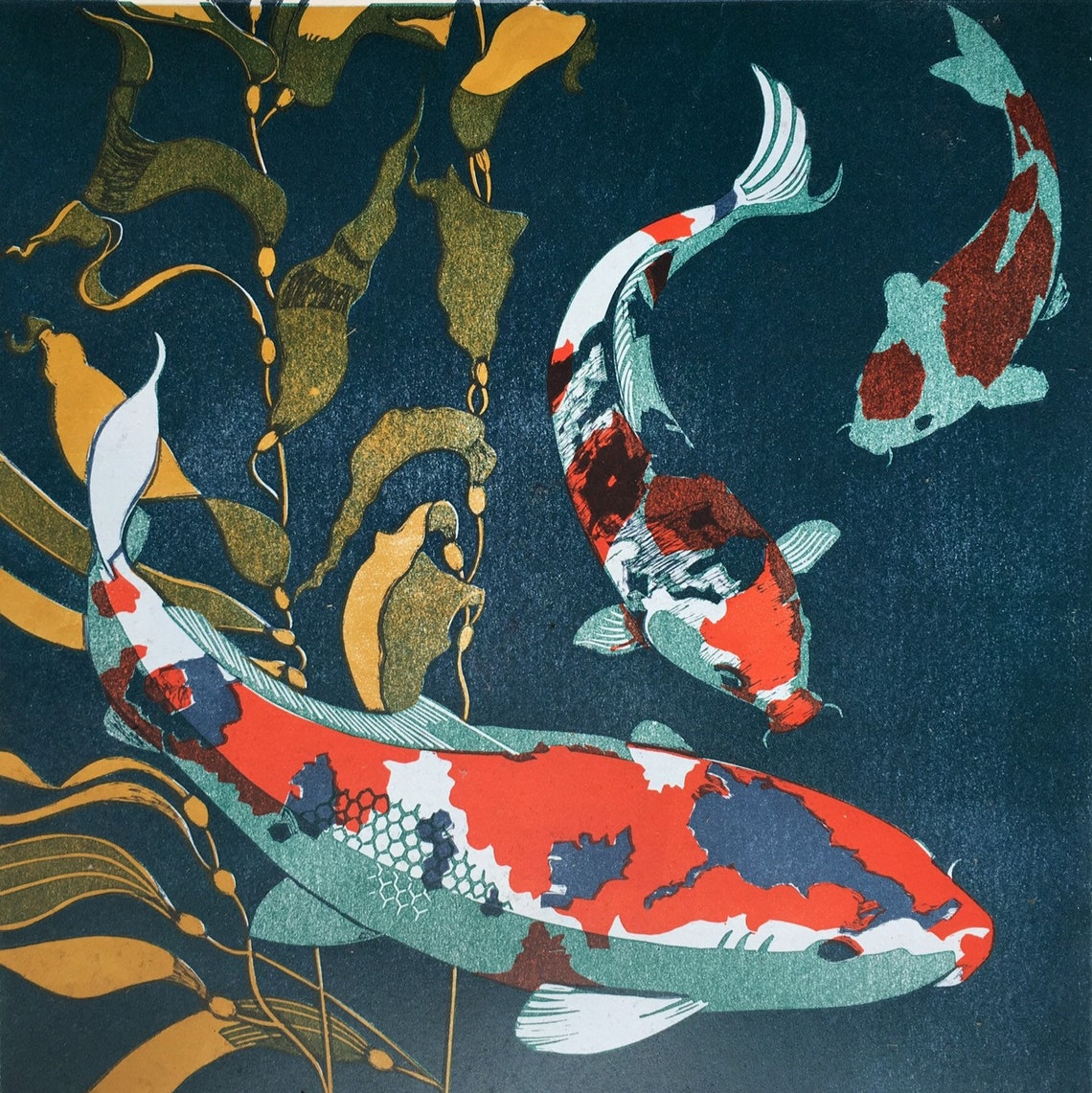 Linocut of Koi Carp - Etsy
