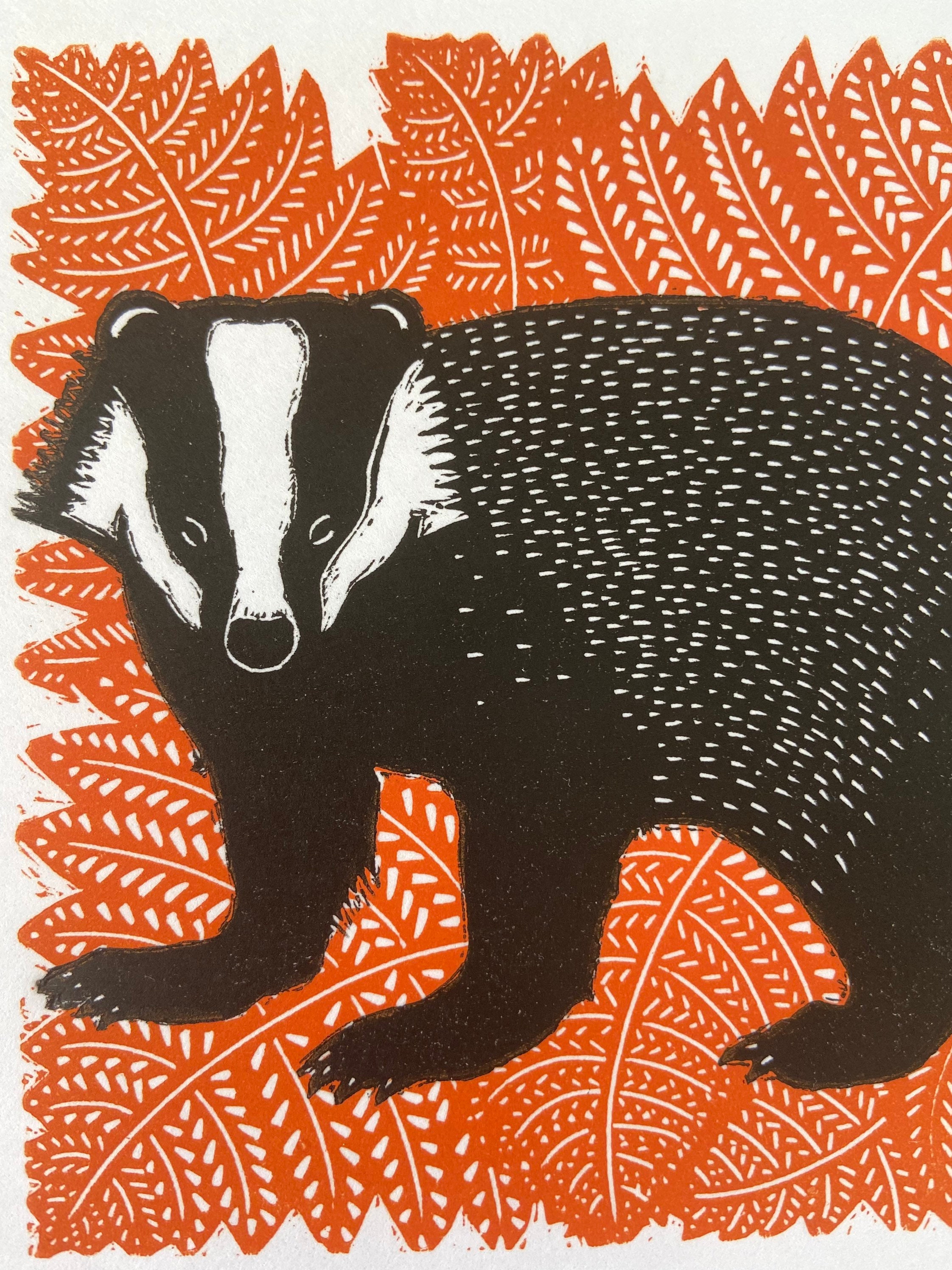Hand Pulled Limited Edition Linocut Print of a Badger - Etsy