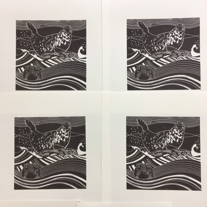 Linocut Print of Grey Seals - Etsy
