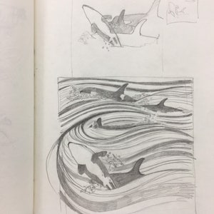 Linocut Print of Orca Whales - Etsy