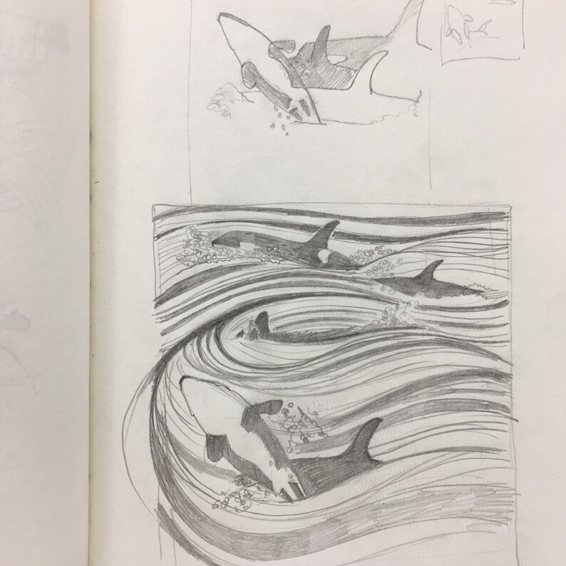 Linocut Print of Orca Whales - Etsy